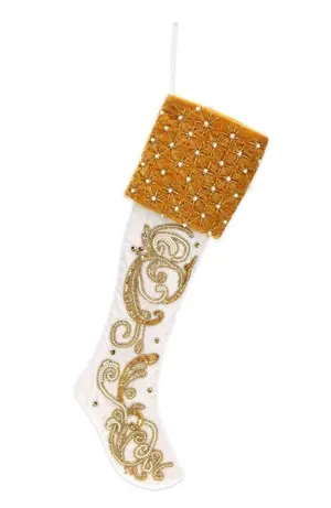 MARK ROBERTS White Scroll Stocking - Gold