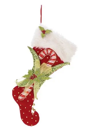 MARK ROBERTS Candy Cane Holly Stocking - Red