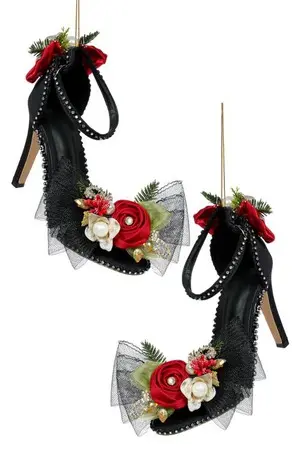 MARK ROBERTS Shoe With Diamond Strap Ornament - Black