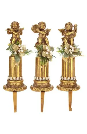 MARK ROBERTS Jeweled Cherub Stocking Holder - Gold