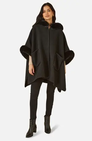 YUMI Hooded Cape Jacket - Black