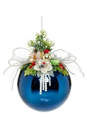 MARK ROBERTS Floral Jeweled Ornament, Shiny - Shiny Dark Blue