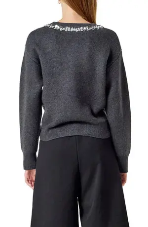 Endless Rose Paillette Trimmed Crewneck Sweater
