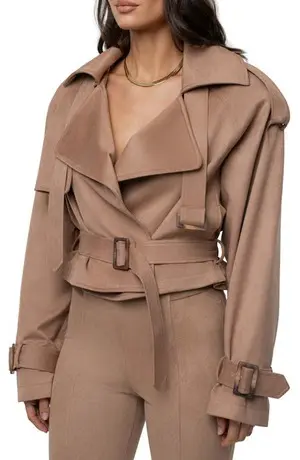 JLUXLABEL Latte Belted Crop Jacket
