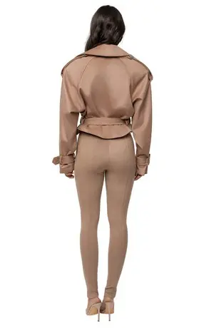JLUXLABEL Latte Belted Crop Jacket