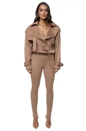 JLUXLABEL Latte Belted Crop Jacket