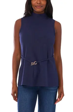 Vince Camuto Sleeveless Belted Mock Neck Top - Classic Navy