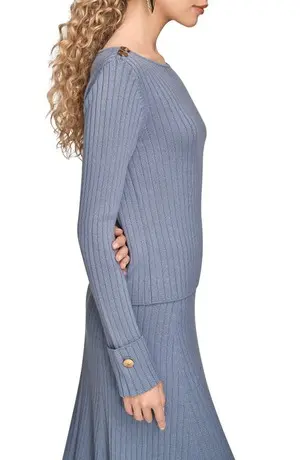 Donna Karan New York Button Detailed Ribbed Knit Sweater - Tempest