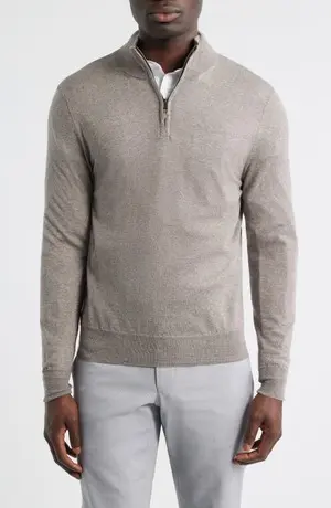 Canali Heathered Wool Quarter Zip Sweater