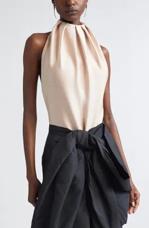Givenchy Pleated Silk & Wool Blend Halter Bodysuit