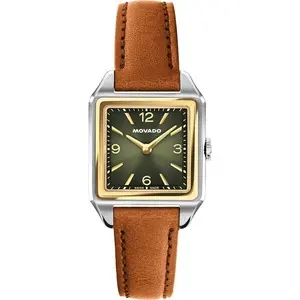 Movado Heritage 1917 Leather Strap Square Watch - Green