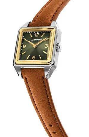 Movado Heritage 1917 Leather Strap Square Watch - Green