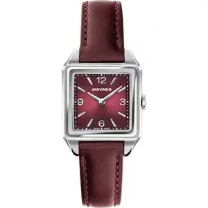Movado Heritage 1917 Leather Strap Square Watch - Red