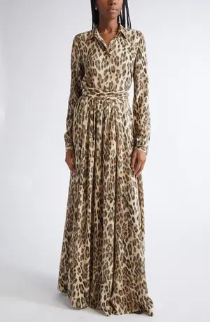 St. John Leopard Print Silk Georgette A-line Skirt