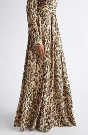 St. John Leopard Print Silk Georgette A-line Skirt