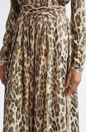 St. John Leopard Print Silk Georgette A-line Skirt