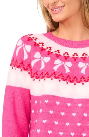 CECE DUPRAZ Heart Bow Fair Isle Sweater