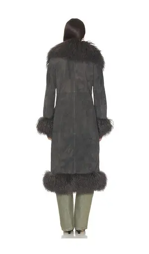 SUSANNA CHOW Dorothy Suede Maxi Coat With Fur Trim - Graphite