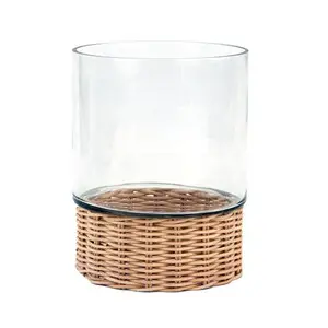 CG HUNTER Clear And Rattan Candleholder - Glass Wide