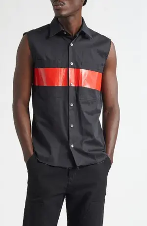 JKEEFER Stabb Taped Cutoff Sleeve Button-up Shirt