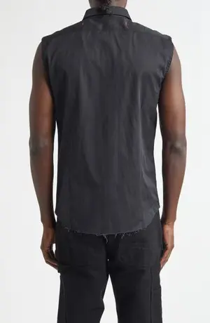 JKEEFER Stabb Taped Cutoff Sleeve Button-up Shirt