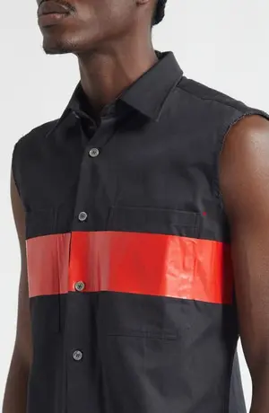 JKEEFER Stabb Taped Cutoff Sleeve Button-up Shirt