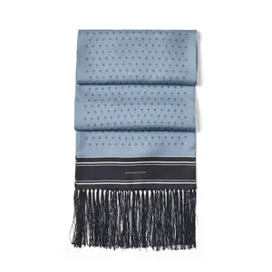 ASPINAL OF LONDON Pure Silk Tassel Scarf In Ever Quadrant Blue