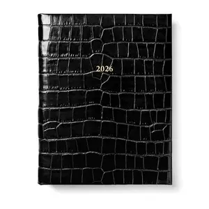 ASPINAL OF LONDON 2026 A4 Day To Page Leather Diary In Pebble - Black