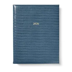 ASPINAL OF LONDON 2026 A4 Day To Page Leather Diary In Deep Shine Peacock Small Croc - Blue