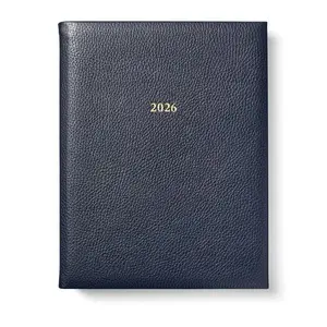 ASPINAL OF LONDON 2026 A4 Day To Page Leather Diary In Pebble - Navy