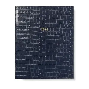 ASPINAL OF LONDON 2026 A4 Week To View Leather Diary - Navy