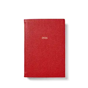 ASPINAL OF LONDON 2026 A5 Day To Page Leather Diary In Cardinal Pebble - Red