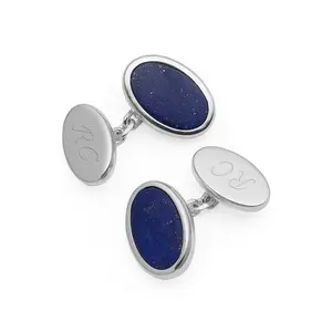 ASPINAL OF LONDON Oval Slice Cufflinks In Malachite & 18ct Gold Plated - Blue