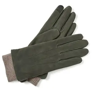 ASPINAL OF LONDON Knitted Cuff Nubuck Gloves - Green