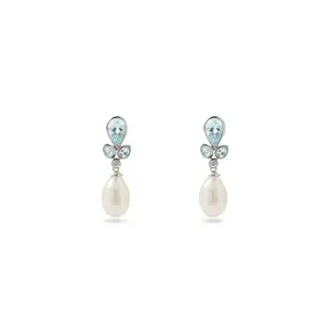 ASPINAL OF LONDON Floral Aquamarine, Diamond And Pearl Earrings - Blue