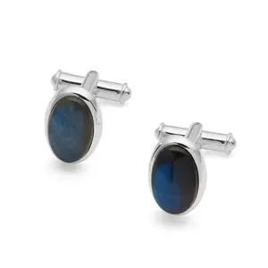 ASPINAL OF LONDON Oval Cufflinks In Rainbow Moonstone & 18ct Gold Plated - Blue/green