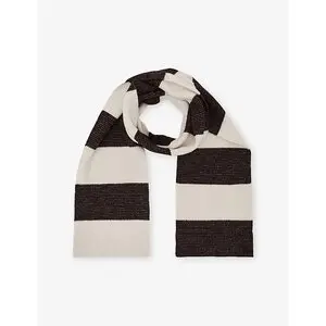 REISS Wesley Striped Knitted Scarf - Chocolate Brown Off Whit