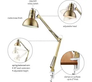 GLOBE ELECTRIC 32' Matte Brass Multi-joint Desk Lamp W/ Clamp