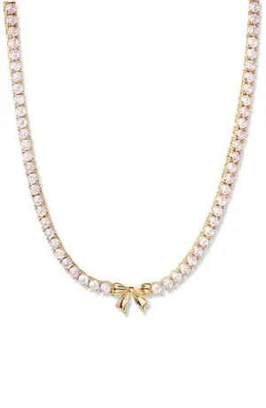 BROOK & YORK Coco Bow Tennis Necklace - Gold