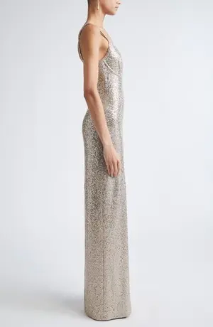 St. John Sequin Gown - Latte Light Grey Melange