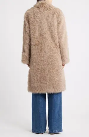 THREAD & SUPPLY Long Faux Fur Coat - Brown