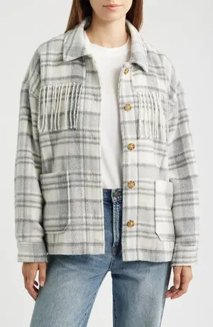 THREAD & SUPPLY Fringe Plaid Shacket - Grey Plaid