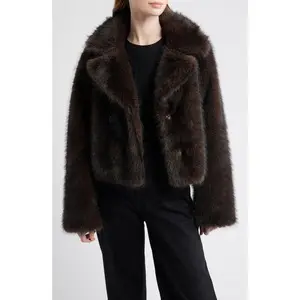 THREAD & SUPPLY Faux Fur Short Coat - Dark Brown