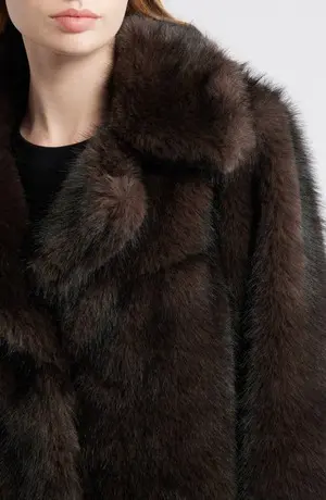 THREAD & SUPPLY Faux Fur Short Coat - Dark Brown