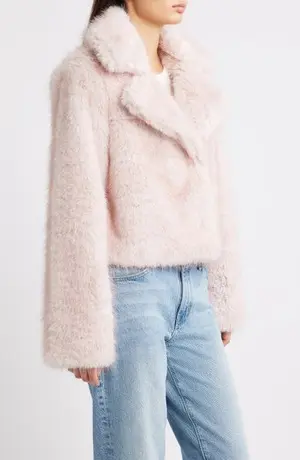 THREAD & SUPPLY Faux Fur Short Coat - Light Pink