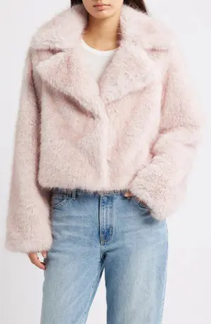 THREAD & SUPPLY Faux Fur Short Coat - Light Pink