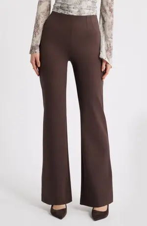 OPEN EDIT High Waist Flare Leg Pants - Brown Seal