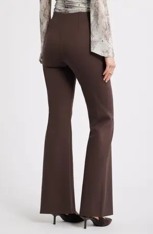 OPEN EDIT High Waist Flare Leg Pants - Brown Seal