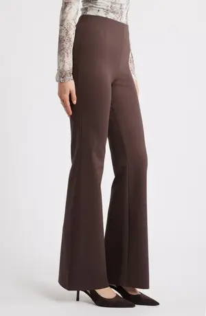 OPEN EDIT High Waist Flare Leg Pants - Brown Seal