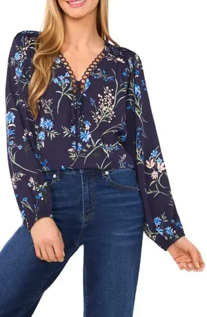 CECE DUPRAZ Floral Print Pintuck Blouse